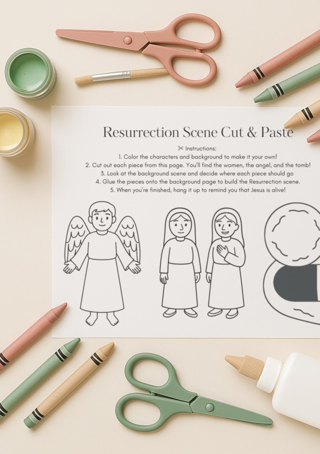 Resurrection Scene Cut and Paste Activity | Printable Easter Craft for ...