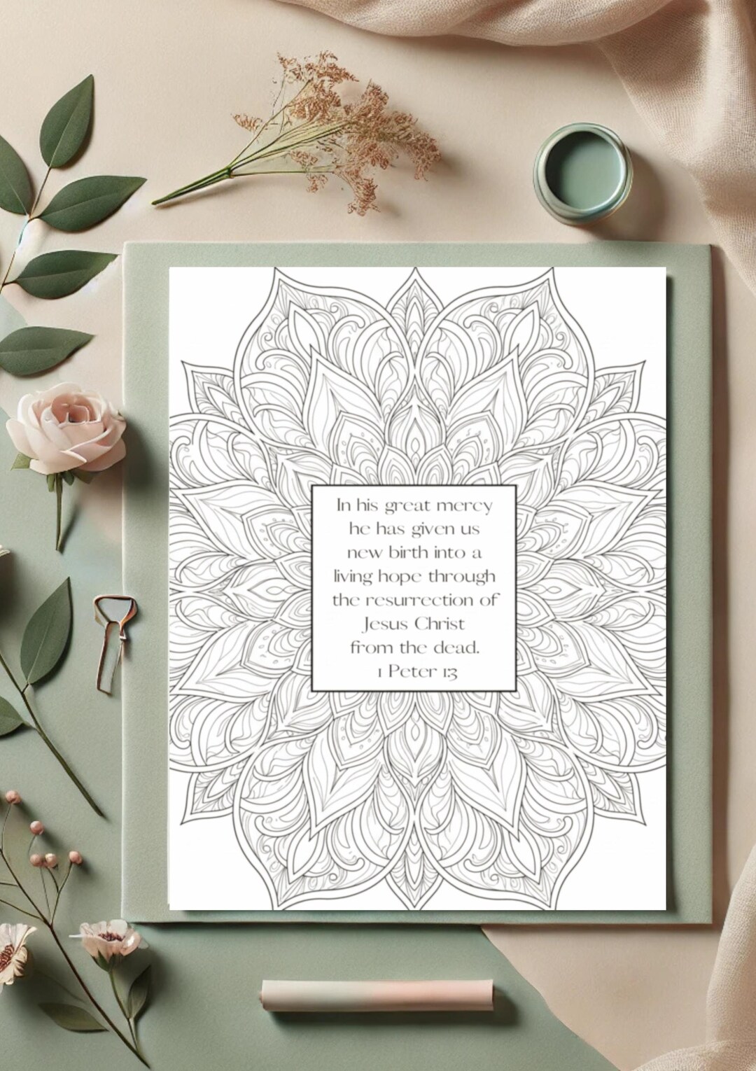 Living Hope | Bible Verse Mandala Coloring Page | 1 Peter 1:3 Christian ...
