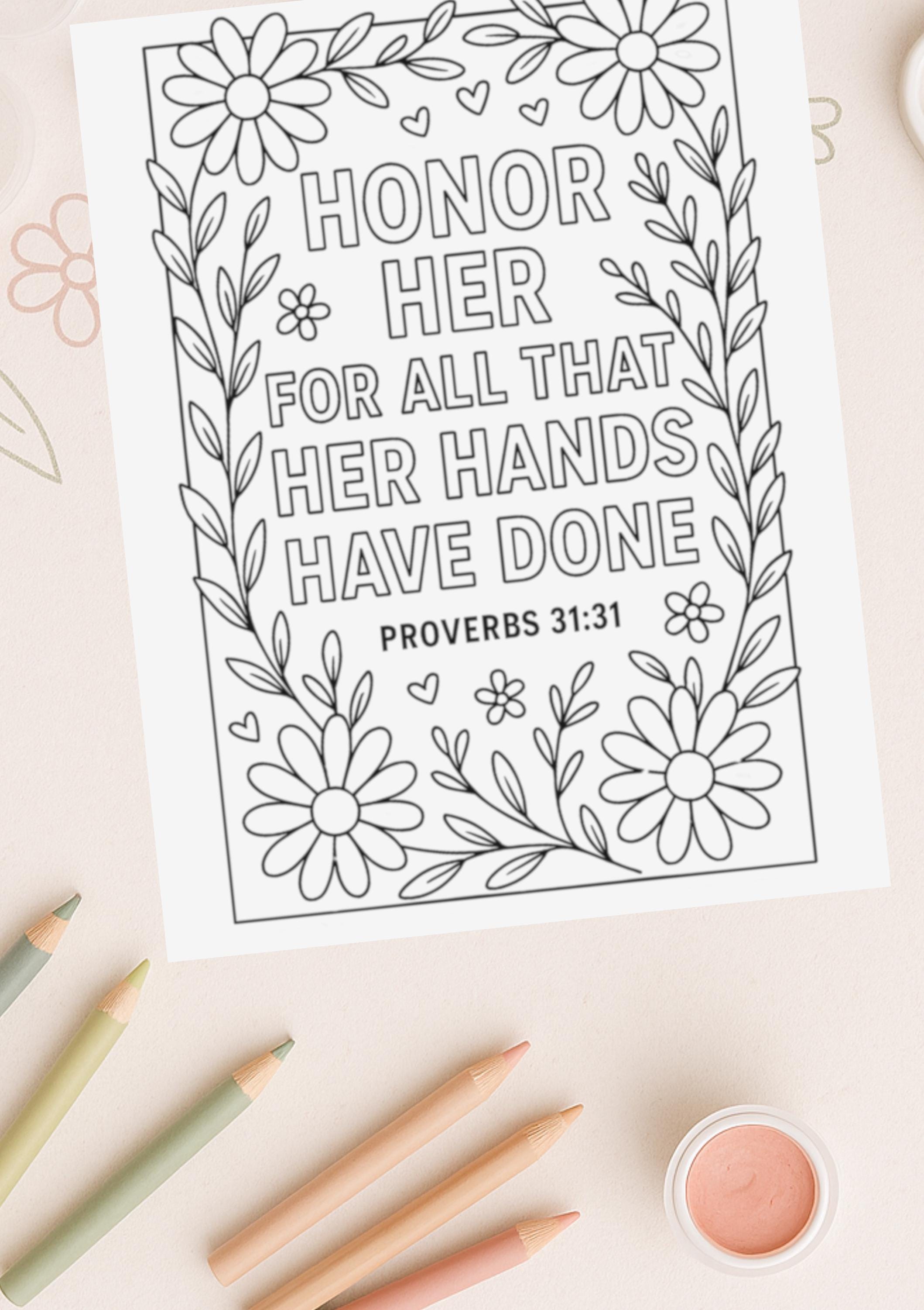 Christian Mother’s Day Coloring Page | Printable Bible Verse Art for ...