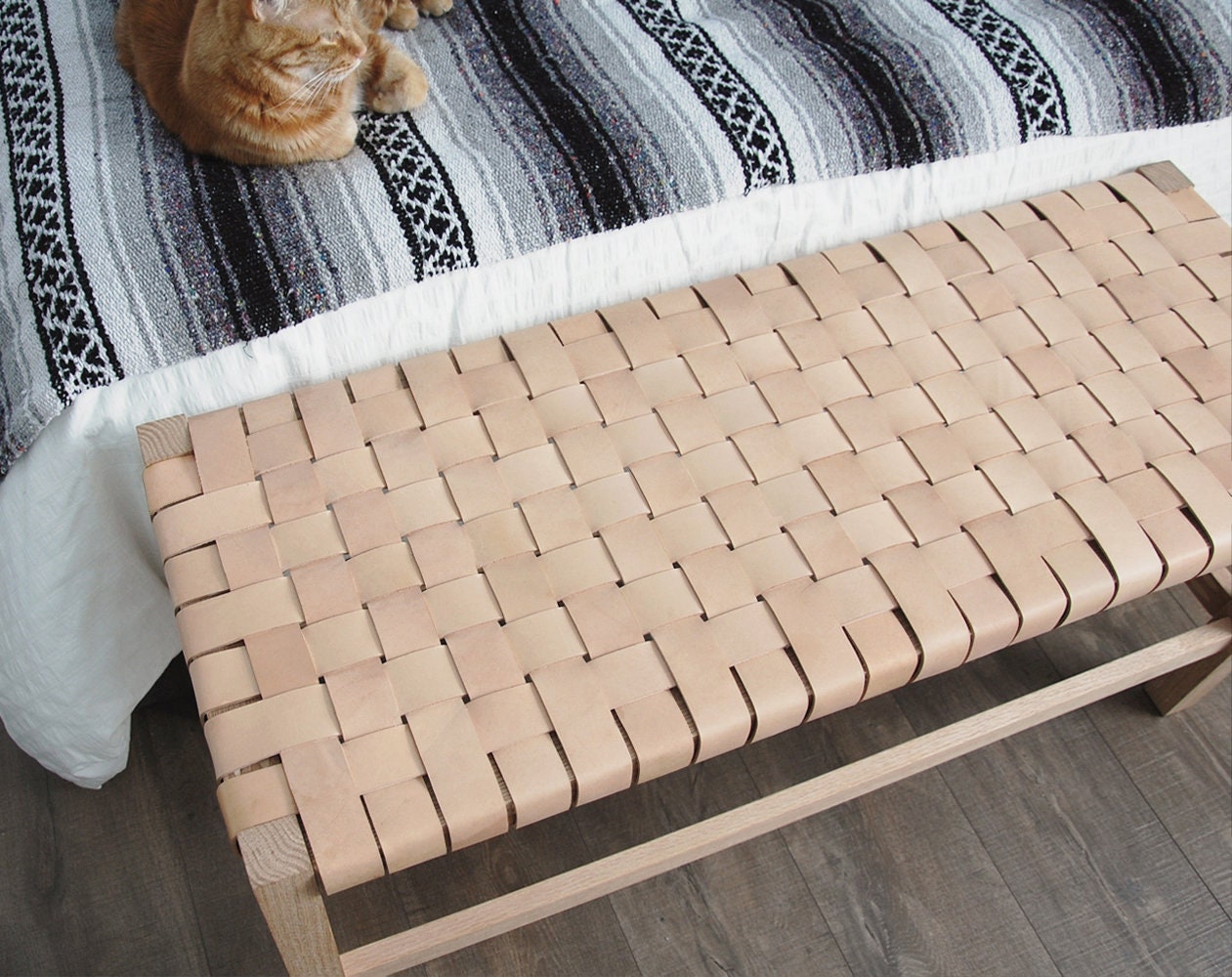 Woven Leather Strap Bench 36 or 48 | Etsy