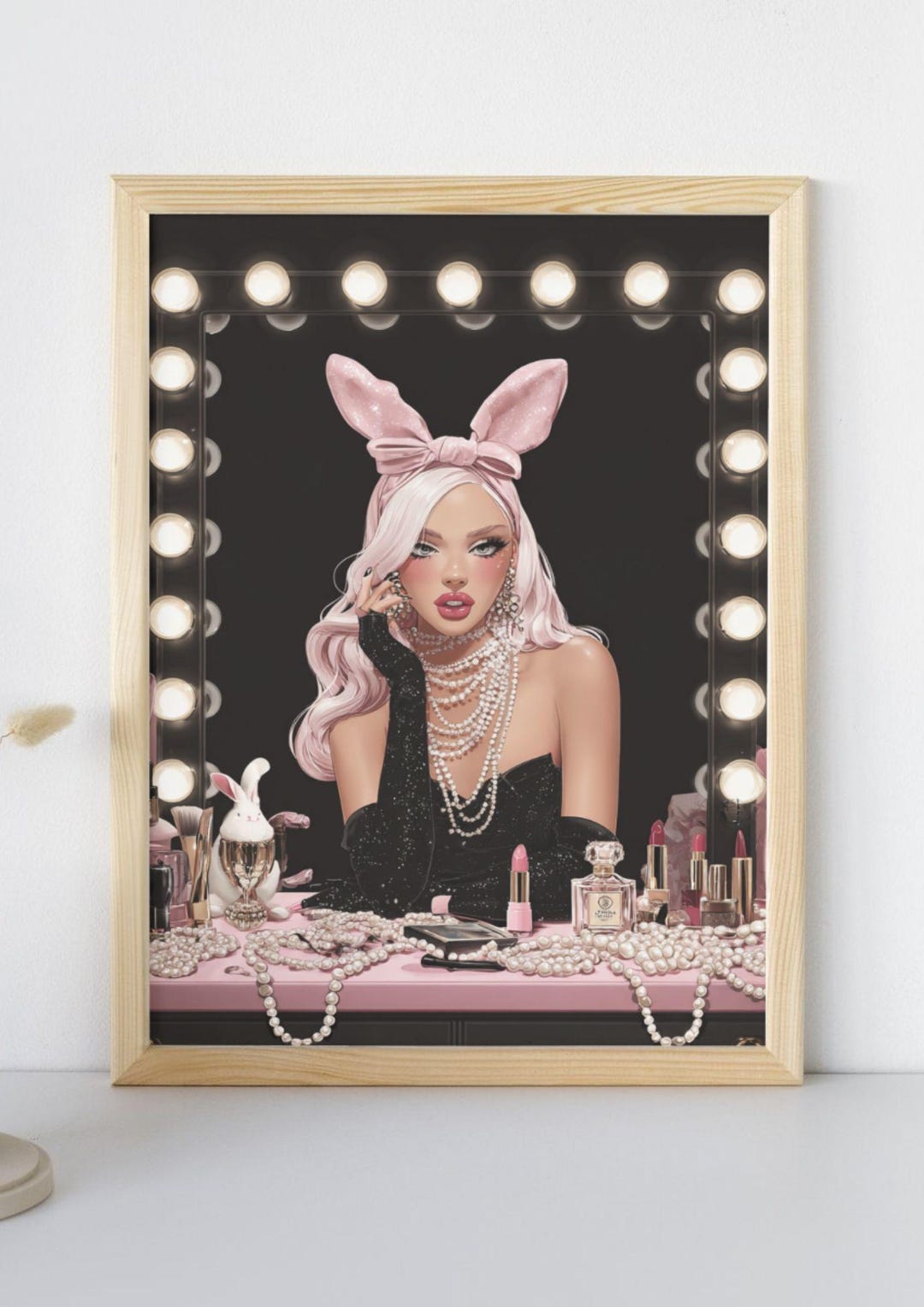 Glam Coquette Vanity Art Print – Pink Bunny Girl Wall Décor, Red ...
