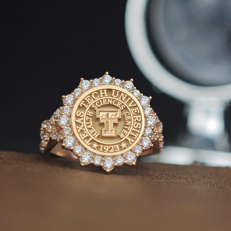 Custom Gold Silver College Graduation Ring, Personalized University ...