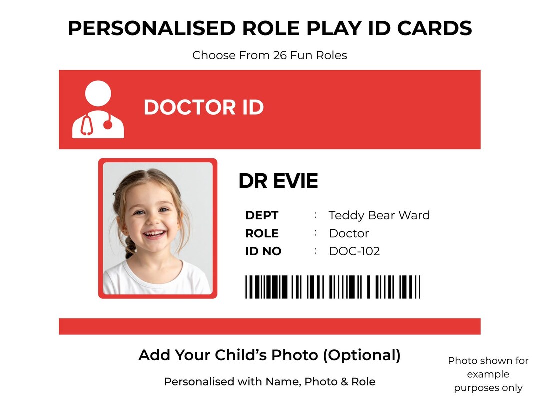 Personalized Kids Role Play ID Card | Pretend Play Learning - Etsy