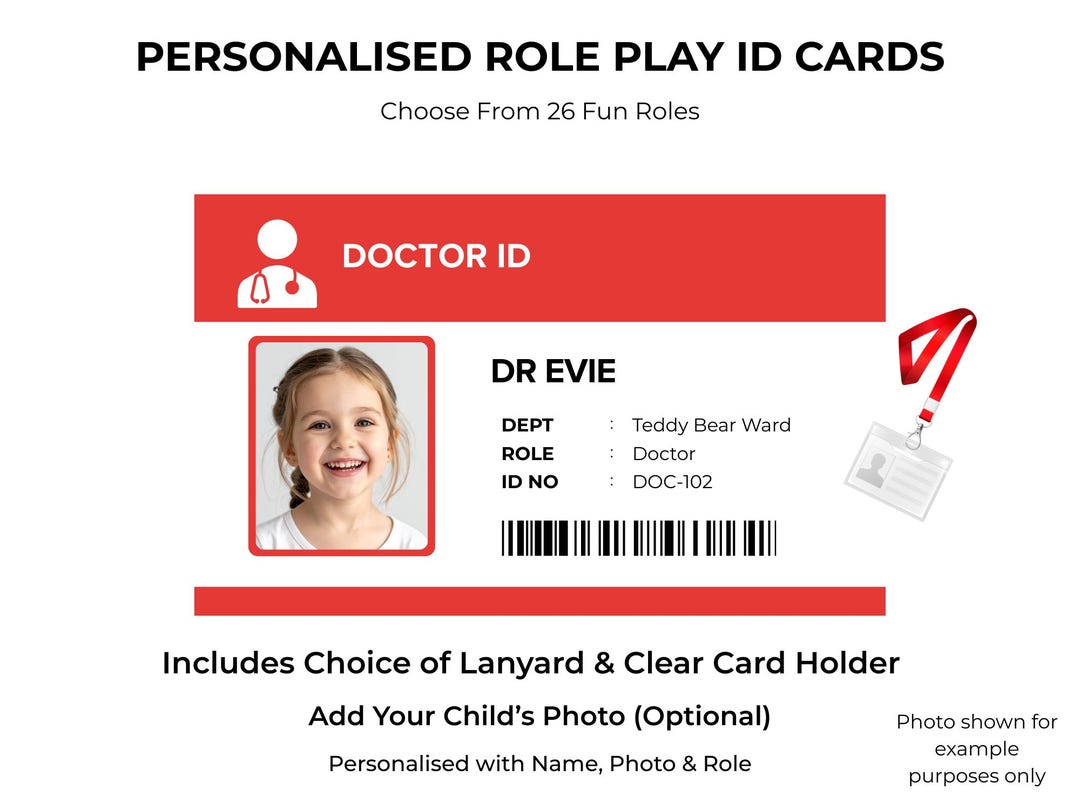 Personalised Kids Role Play ID Card | Pretend Play Learning - Etsy