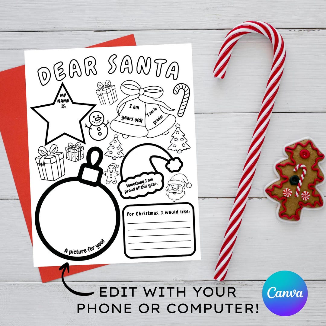 Dear Santa Coloring Page Printable – Kids Christmas Printable – Digital ...