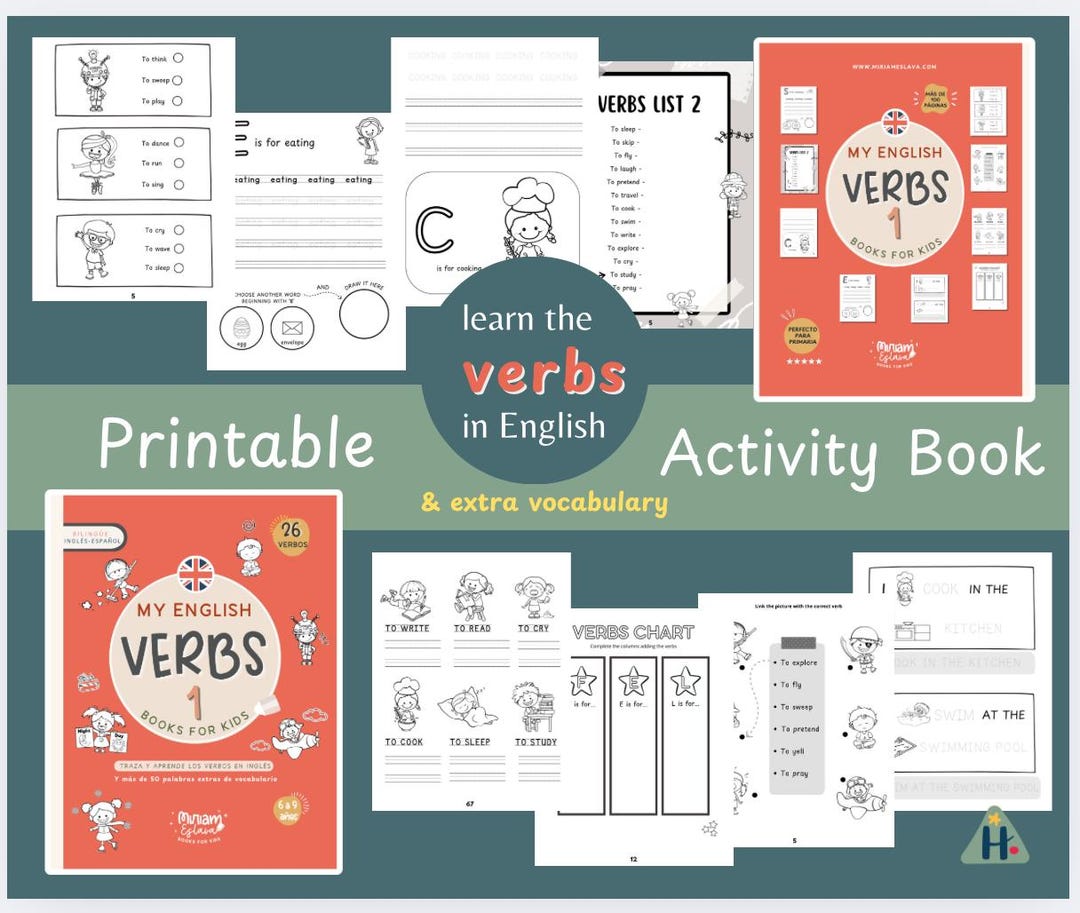 VERBS 1 - Learn, Trace, and Color English Verbs - Etsy