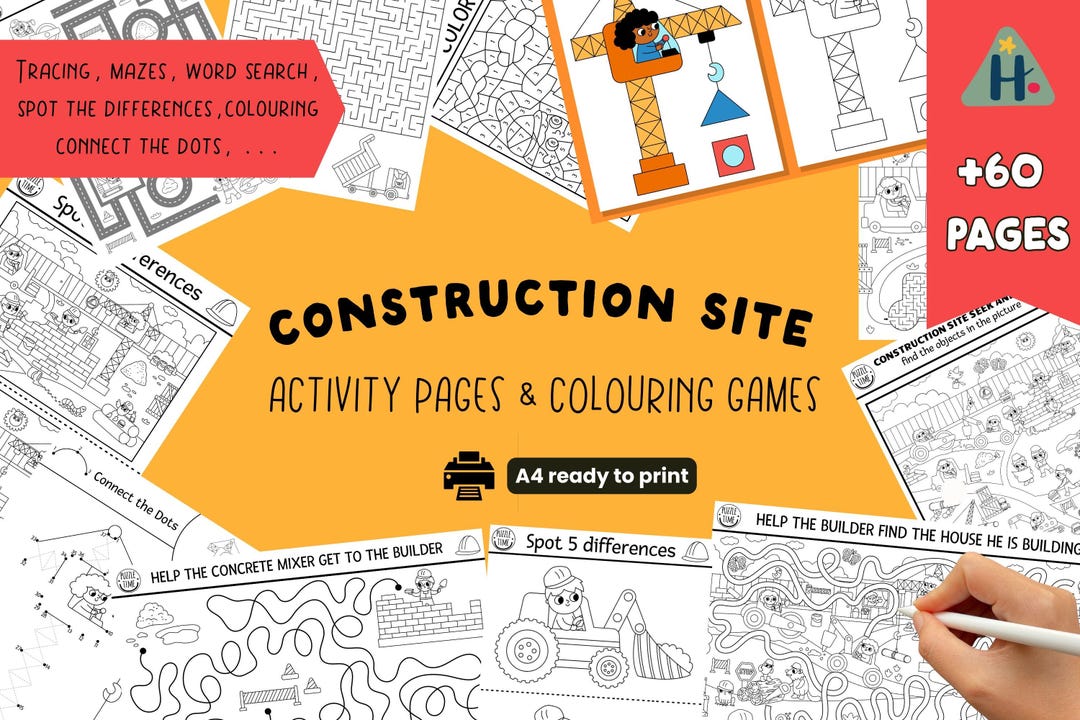 Construction Site Activity Pack for Kids | 60+ Printable Games ...