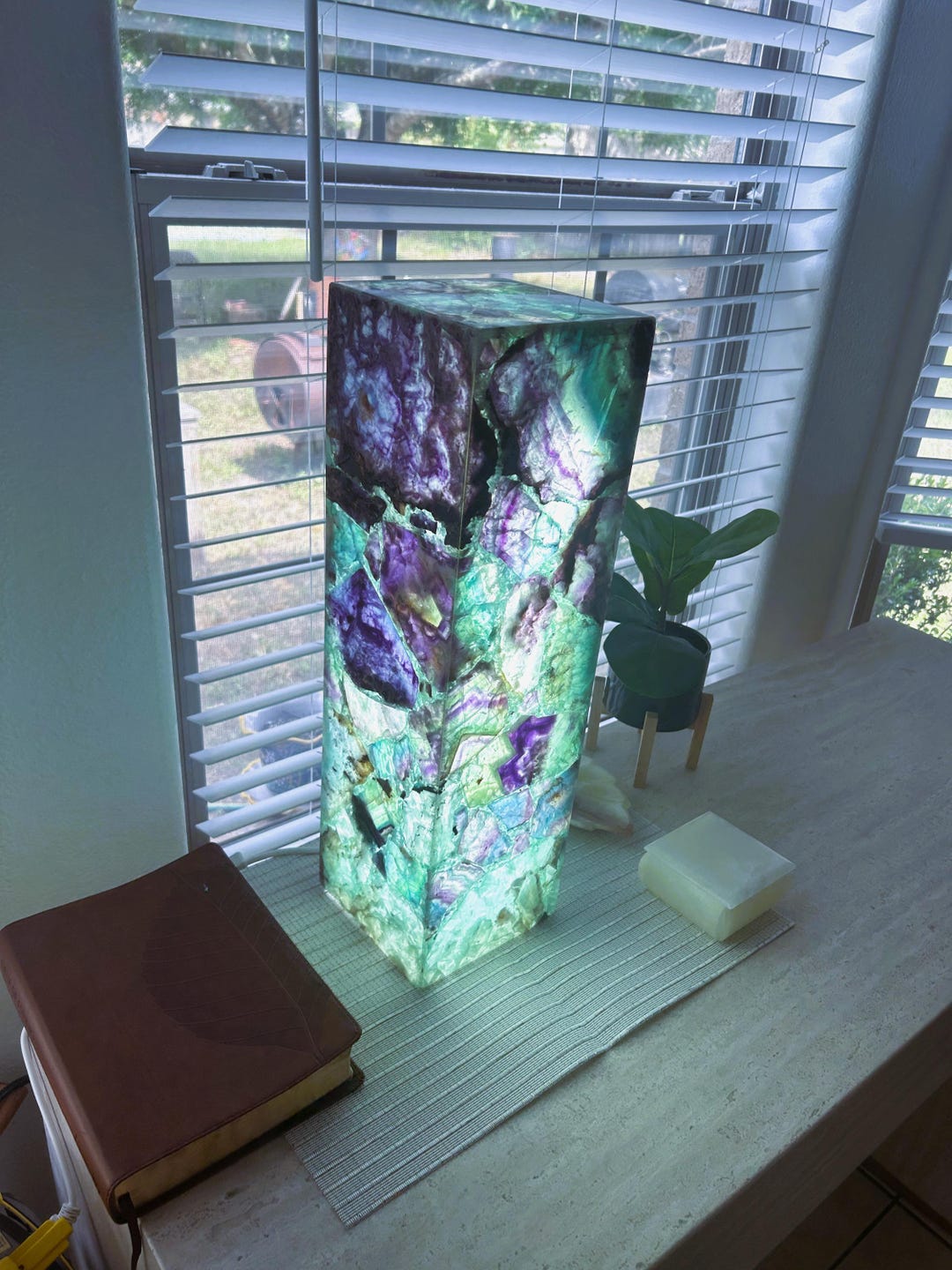 Handcrafted Fluorite Crystal Lamp: Natural Stone Table Light (20" X 6 ...