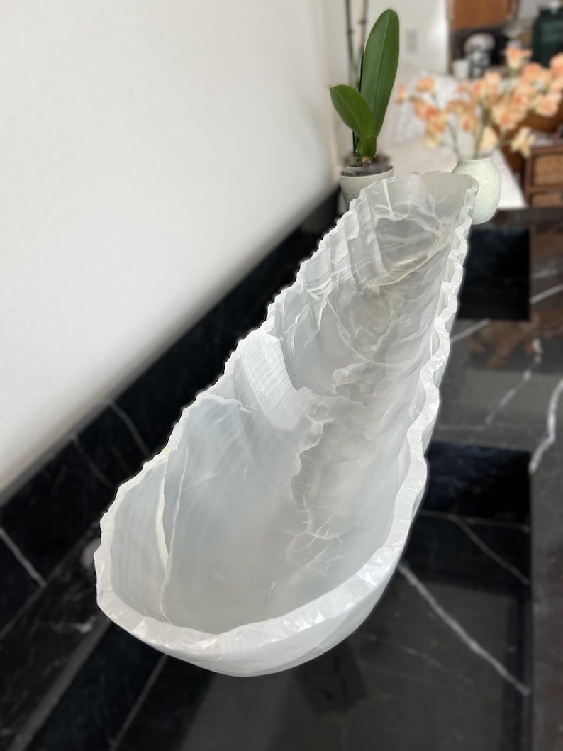 41.5" Crystal Onyx Canoe Bowl Hand Carved : Natural Crystal Centerpiece ...