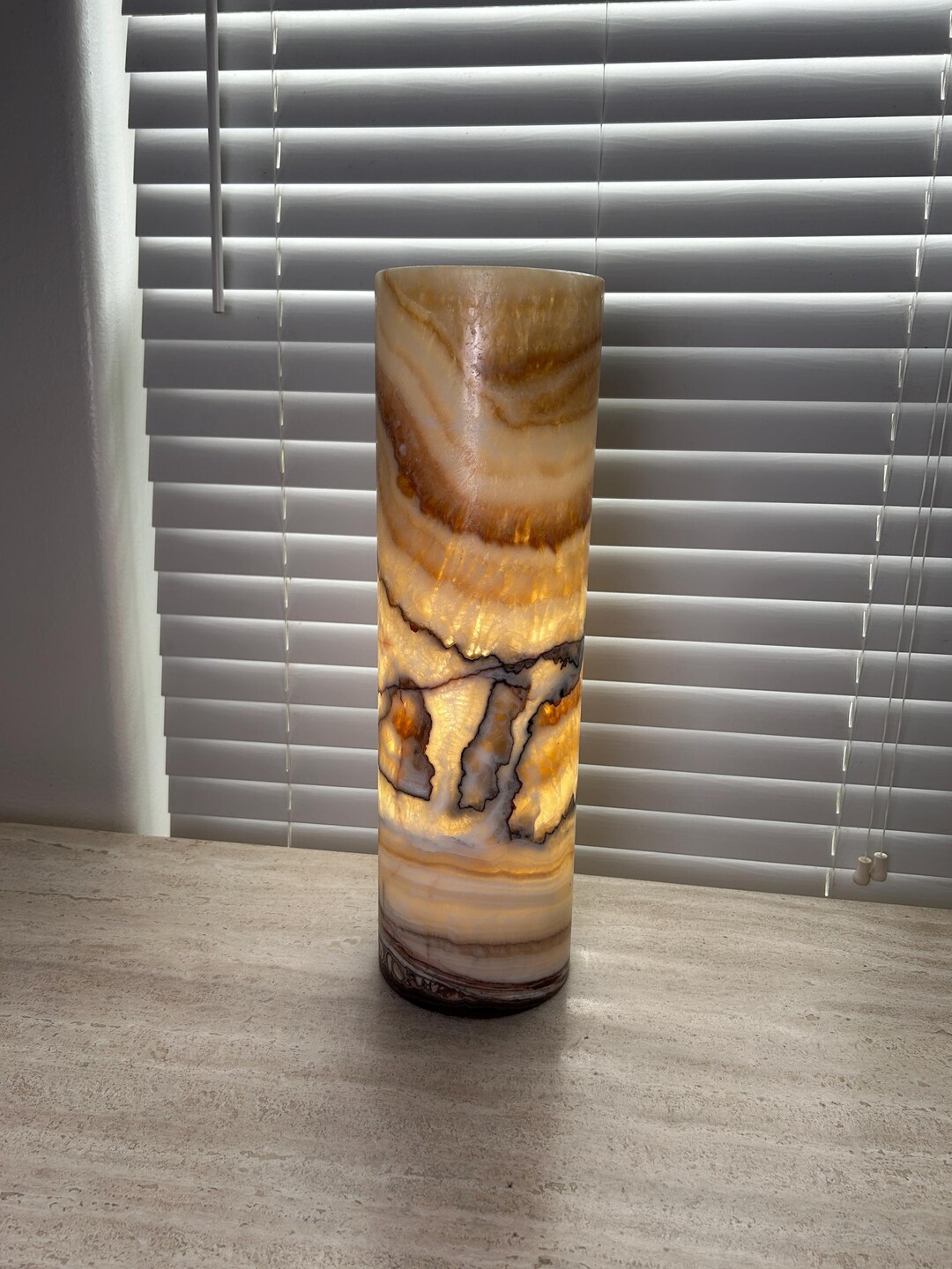 Onyx Cylinder Lamp | Onyx Stone Lamp | Table Lamp | Onyx Lamps | Desk ...