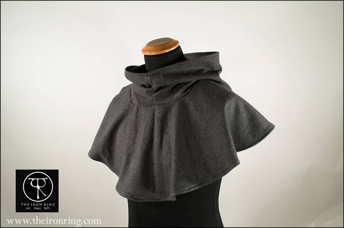 Lyri Woolen Hooded Cape With Liripipe and Hight Neck, Fantasy Medieval ...
