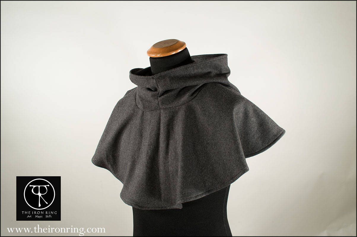 Lyri Woolen Hooded Cape With Liripipe and Hight Neck, Fantasy Medieval ...