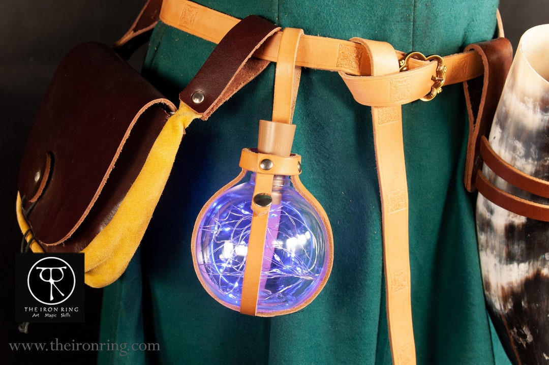Round Potion Bottle With Led Lights and Leather Holder for Larp ...