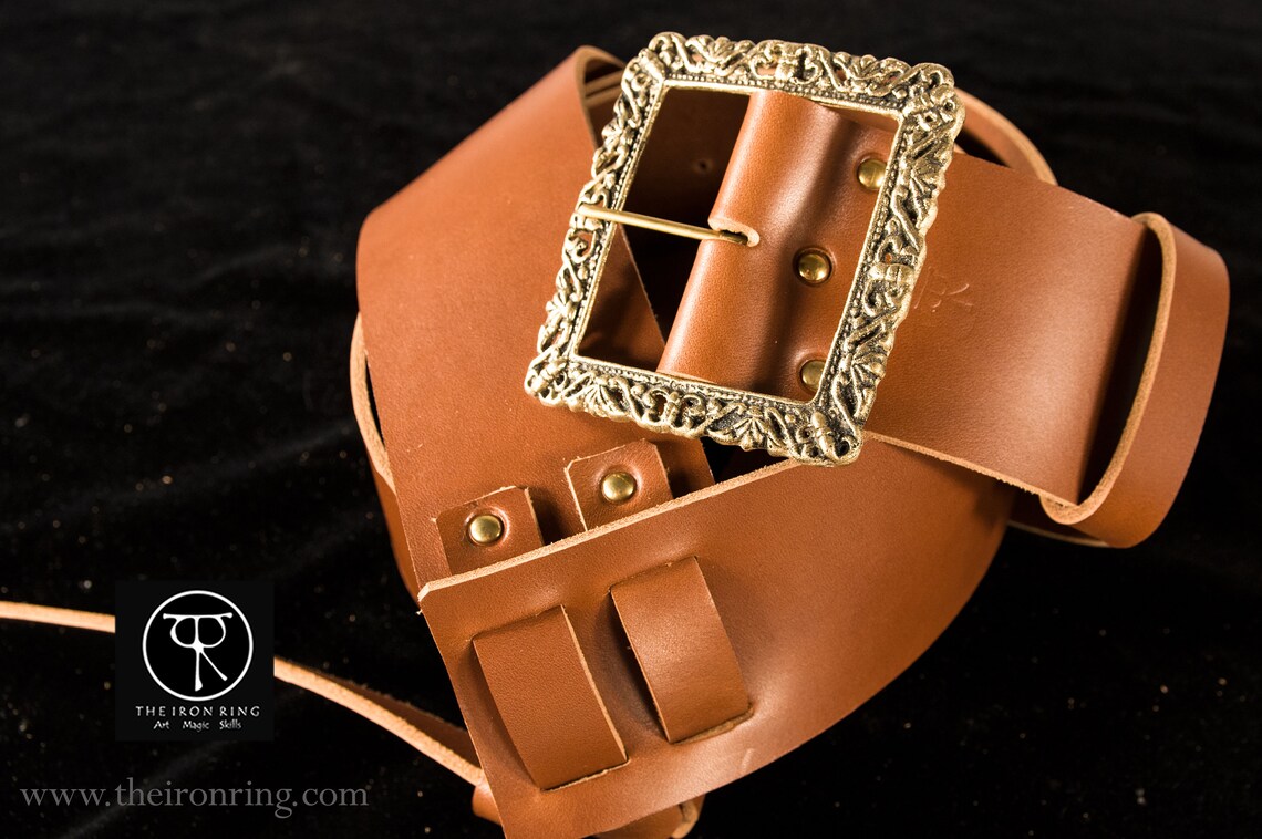 2.67 Inches Wide Leather Baldric With Brass Buckle, Pirate, Larp ...