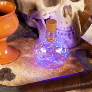 Round Potion Bottle With Led Lights and Leather Holder for Larp ...
