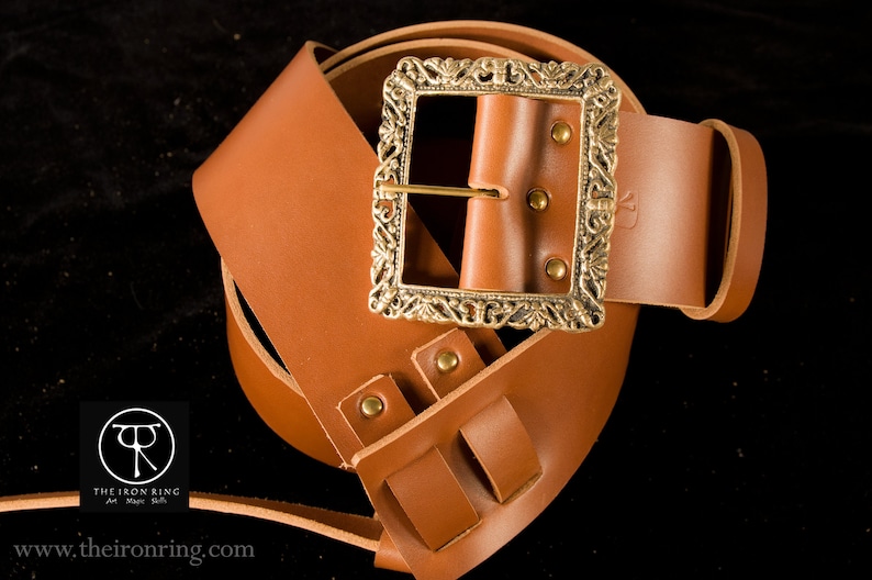 2.67 Inches Wide Leather Baldric With Brass Buckle, Pirate, Larp ...