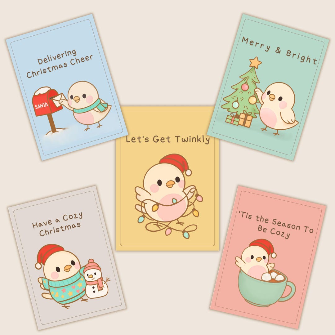 Milo Christmas Card Bundle | 5 Printable Holiday Cards | Cute Bird ...