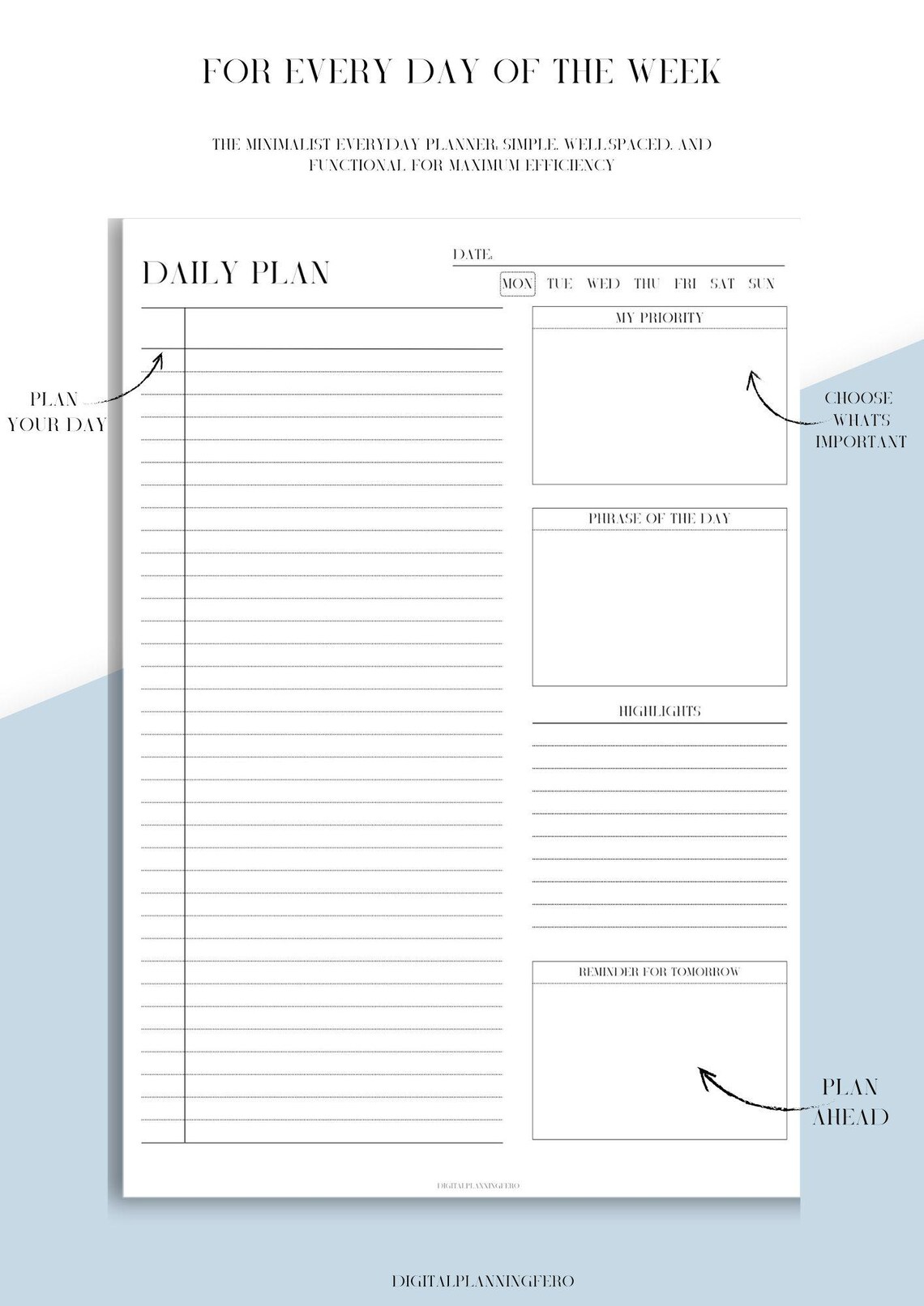 Daily Planner, Printable PDF, Daily to Do List, Daily Schedule, Instant ...