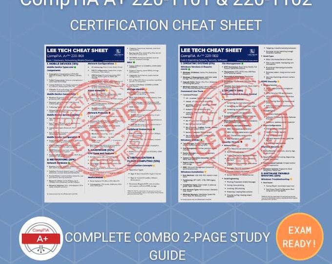 Comptia A+ Certification Cheat Sheet: Core 1 & 2 Exam Study Guide (PDF) - Etsy
