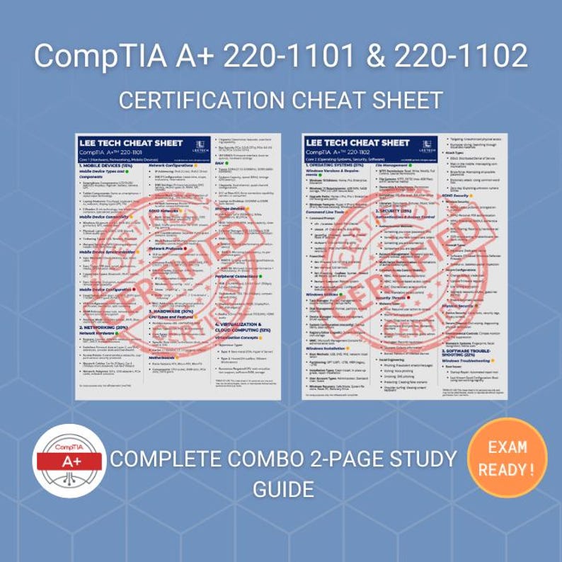 Comptia A+ Certification Cheat Sheet: Core 1 & 2 Exam Study Guide (PDF ...