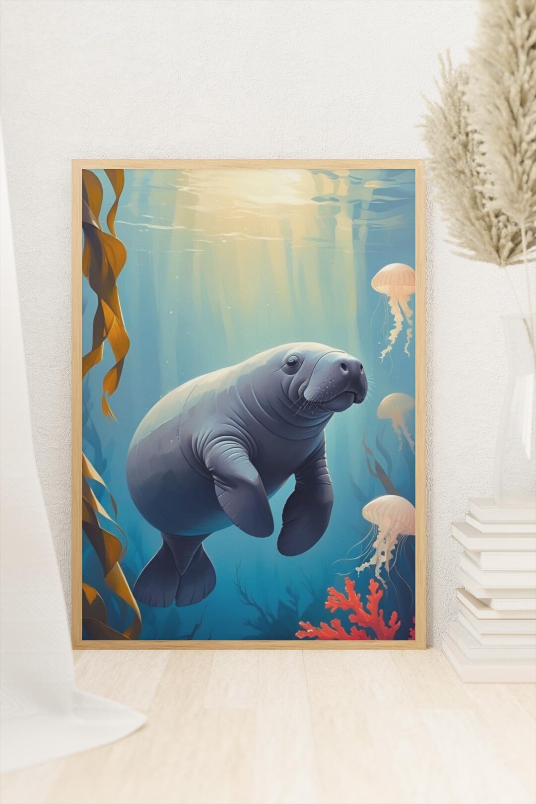 Manatee Nursery Wall Art, Coastal Ocean Printable for Baby Room With ...