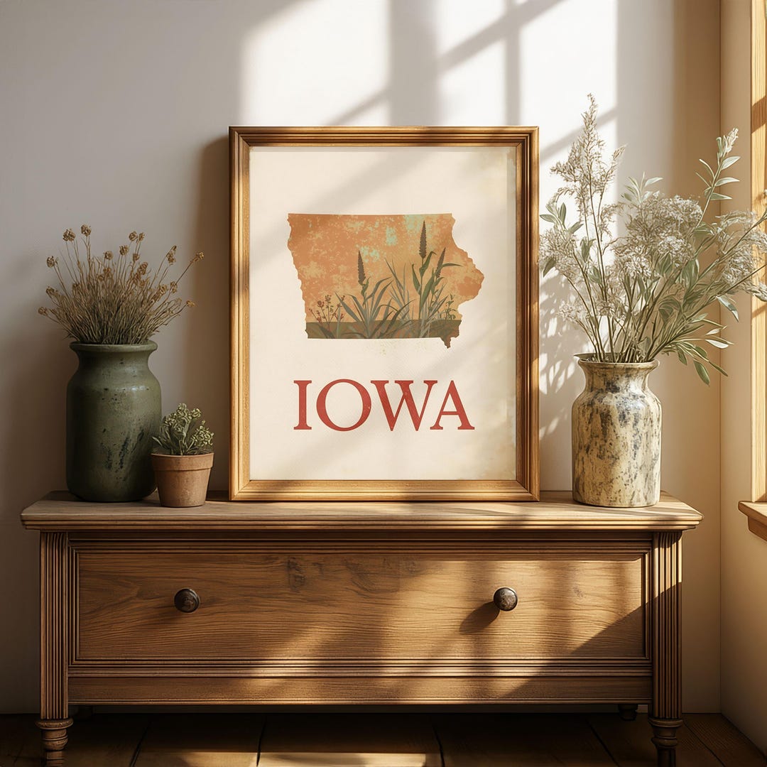Rustic Iowa State Printable | Iowa Map Wall Art for Farmhouse Decor ...