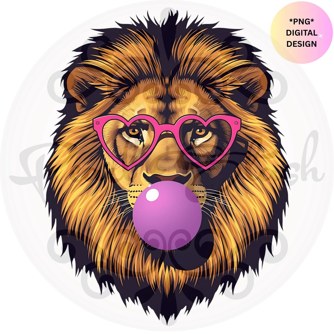 Lion Blowing Bubble PNG, Preppy Animal Mascot Shirt Design, Trendy ...
