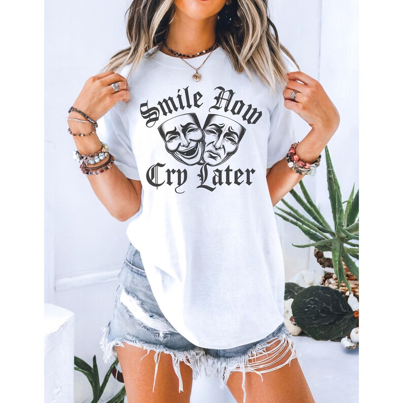Smile Now Cry Later PNG, Tattoo PNG, Theater Masks, Sublimation Design ...