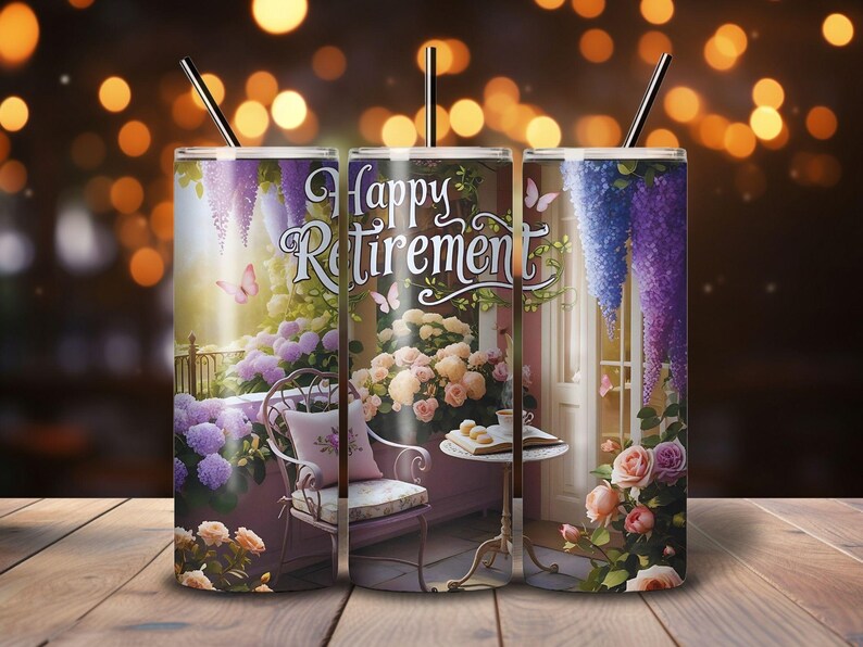 Happy Retirement Tumbler Wrap PNG, 20oz Skinny Tumbler Sublimation ...