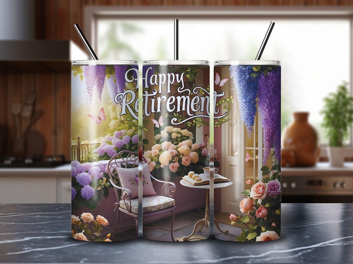 Happy Retirement Tumbler Wrap PNG, 20oz Skinny Tumbler Sublimation ...