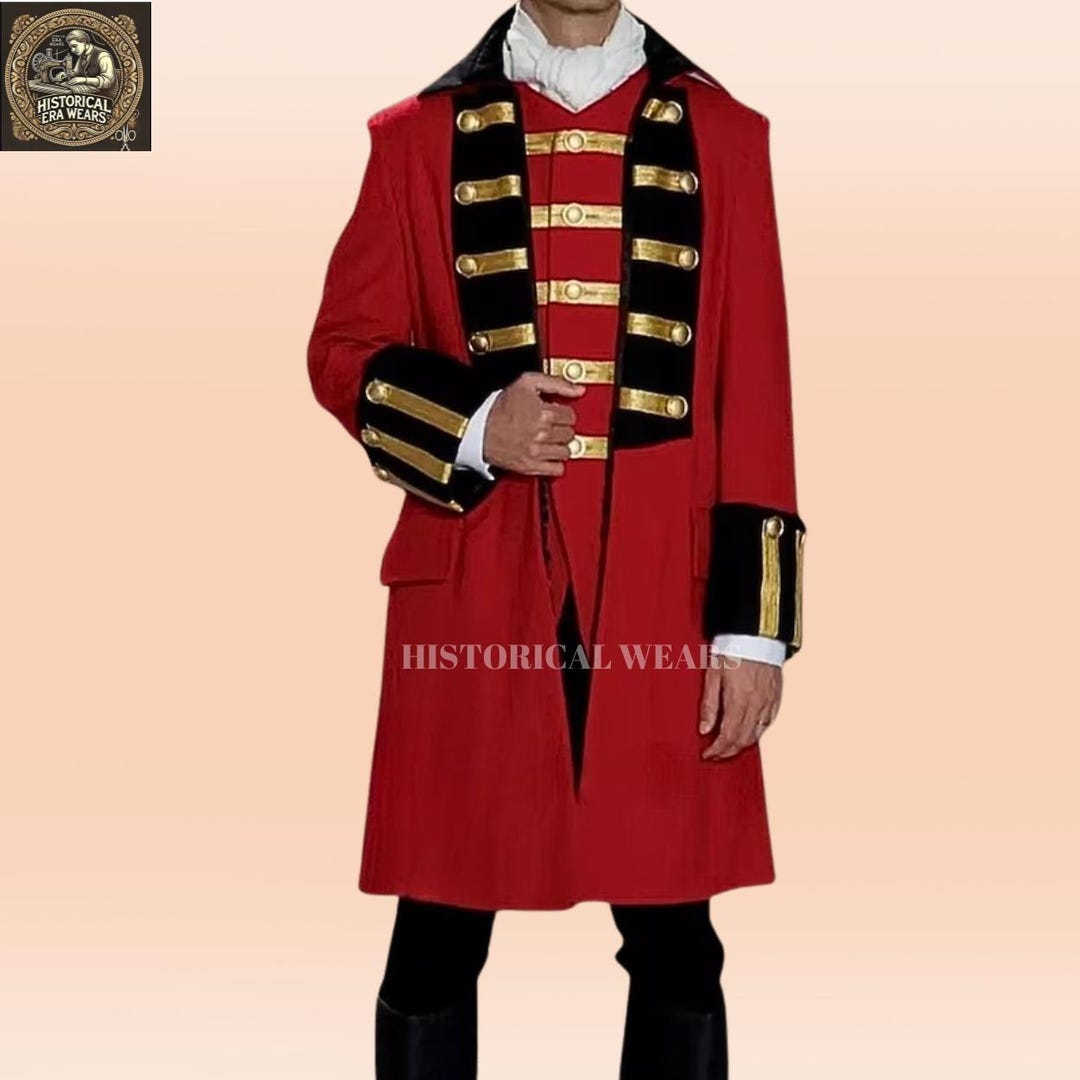 Handmade Red Wool Blend Pirate Frock Coat Buccaneer Style Greatest