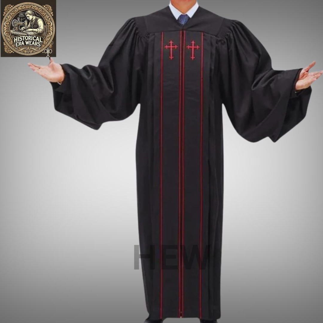 New Men's Black Clergy Robe With Red Trim – Custom Tailored Pulpit ...
