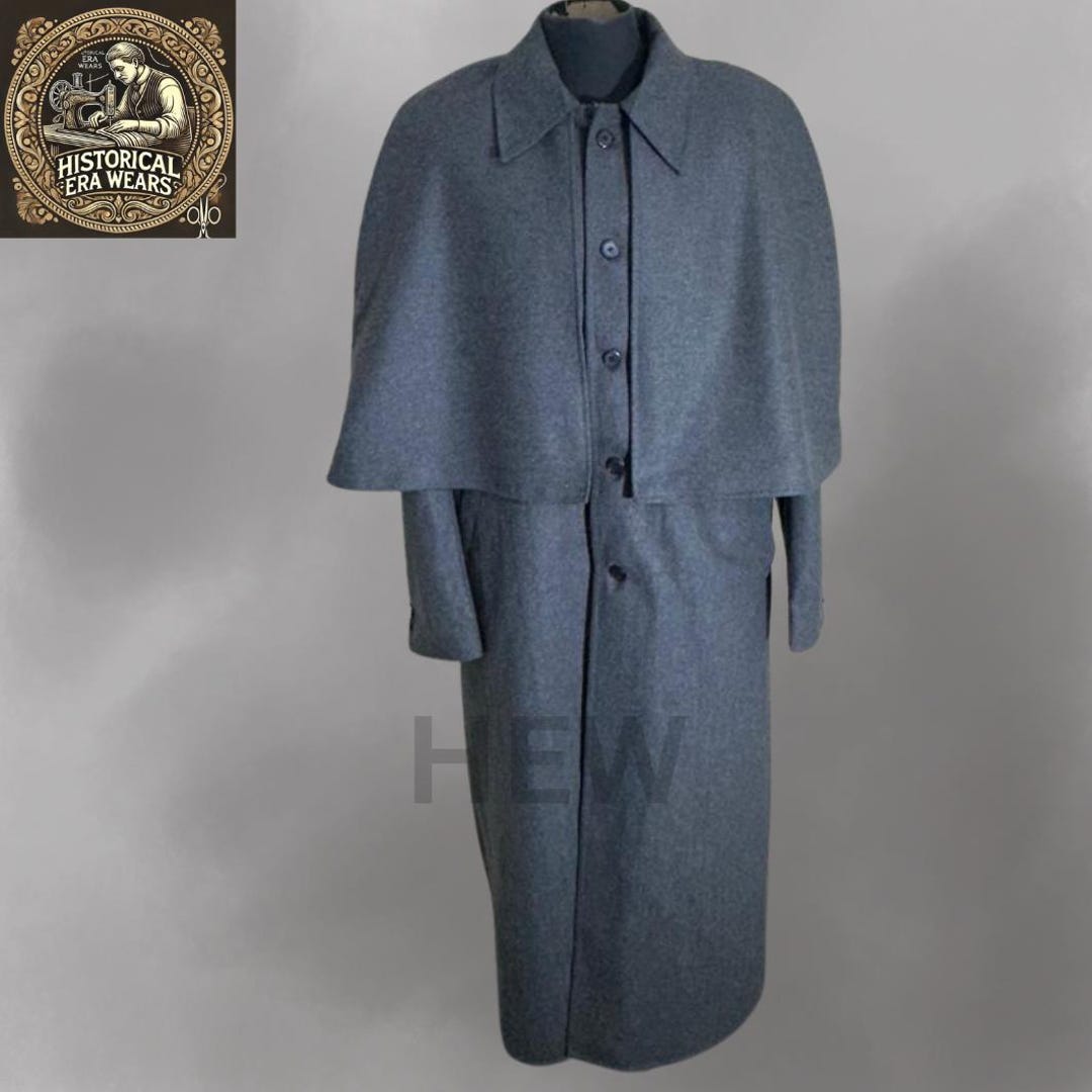 Handmade Men's Grey Wool Inverness Cape Coat – Victorian Sherlock ...