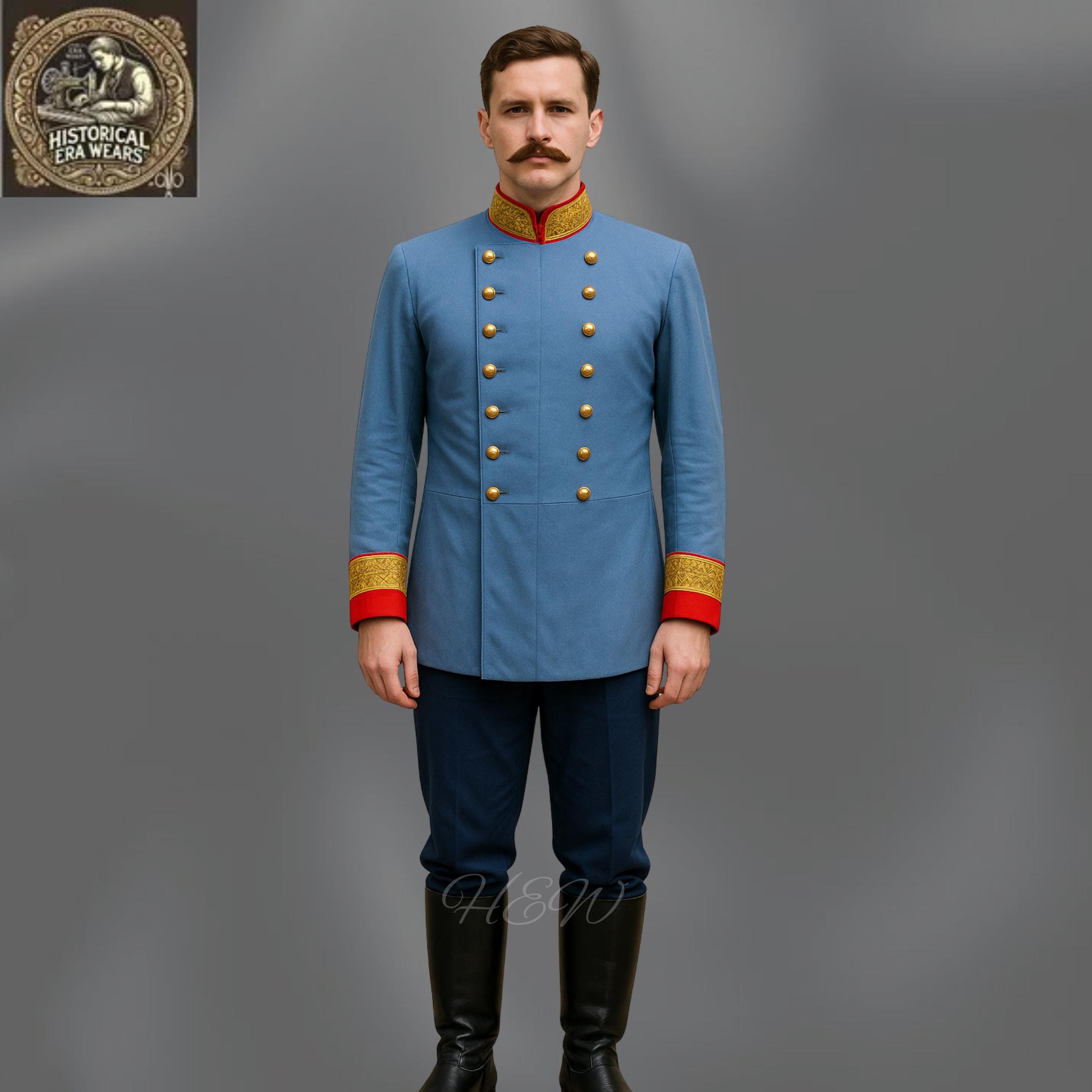 Handmade Wool Regency Officer Uniform - Gold Embroidered Military Coat ...