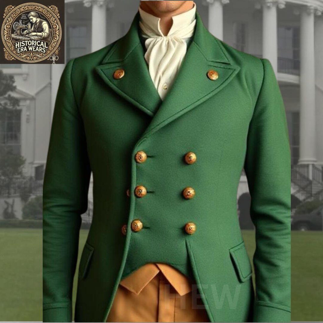 Regency Tailcoat - Handmade Green Wool Frock Coat, Historical ...
