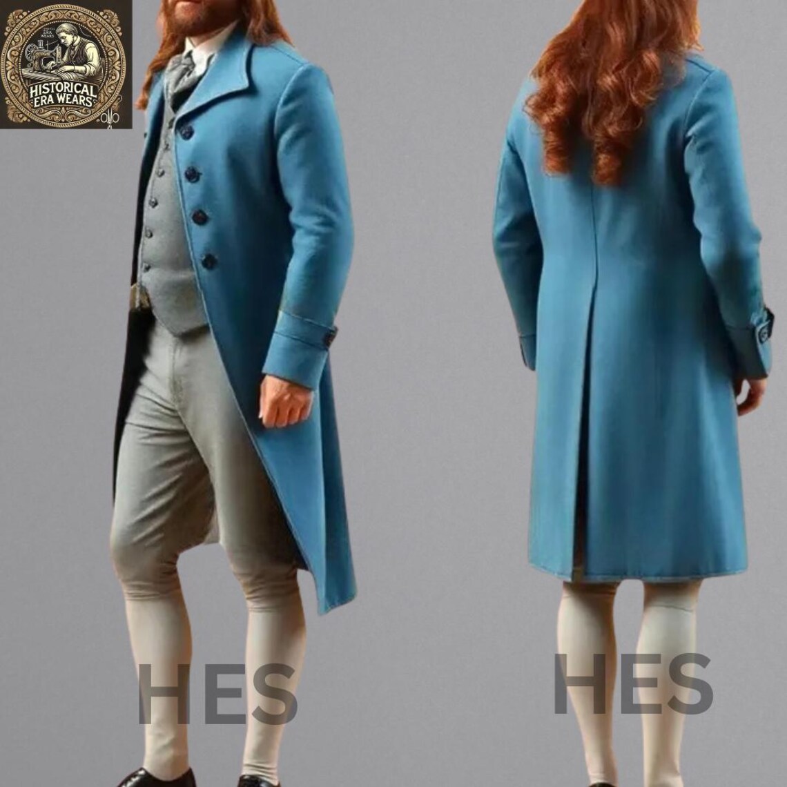 Men's Dark Sky Blue Wool Regency Coat – 19th-century Tailored Ensemble ...