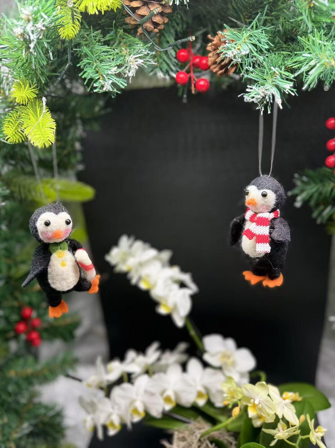 Set of Two Felt Wool Penguins Christmas Hanging Ornament - Etsy