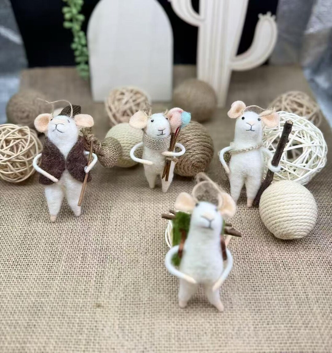 Felt-made Four Travelling Mouse Brothers, Holiday Wool Mouse Hanging ...