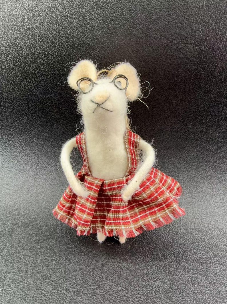 Set of 4 Felt-made Scottish-style Mouse With Glasses; Holiday Wool ...