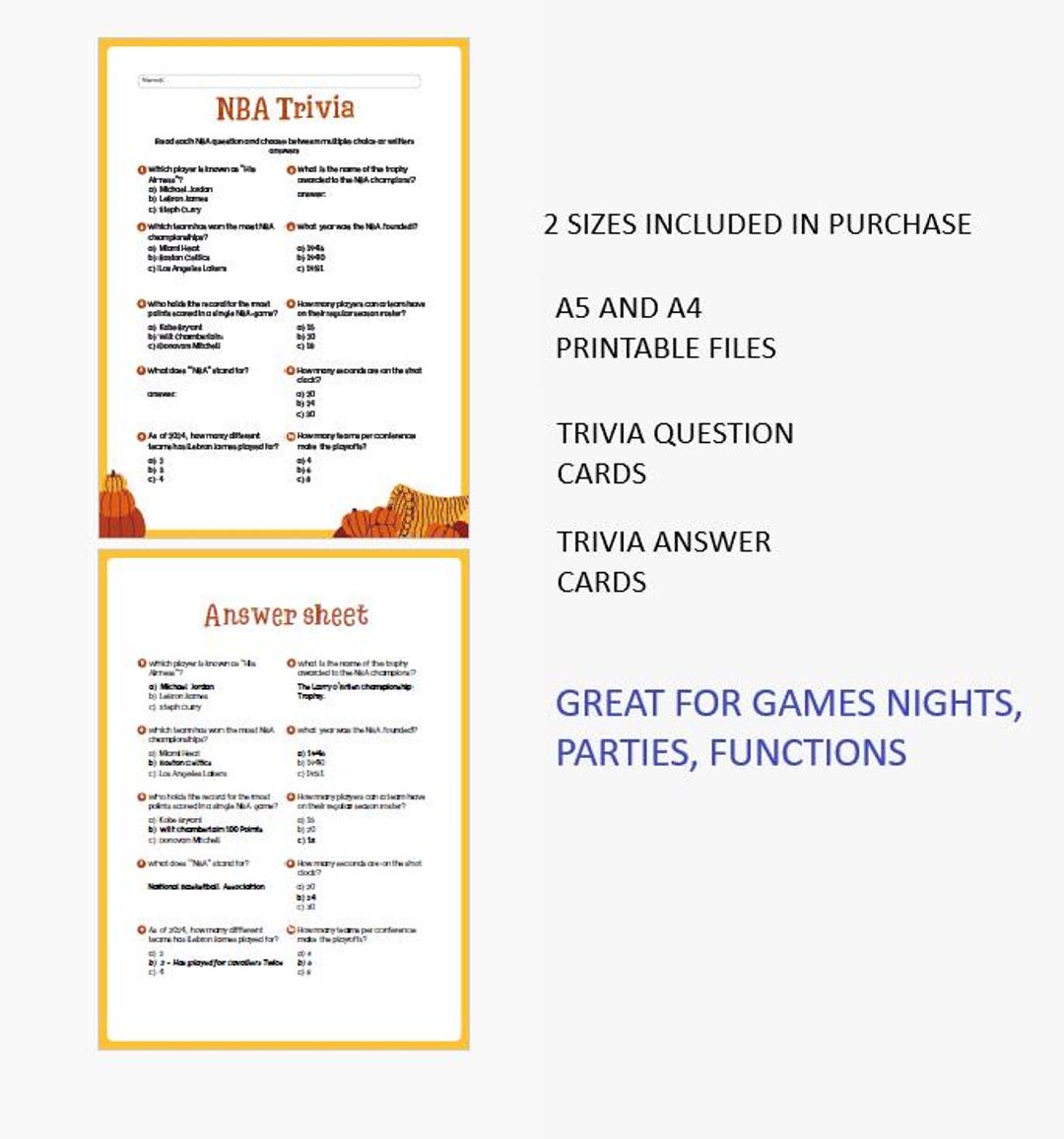 NBA Basketball Trivia Game, Games, Party, Event, Fun Quiz - Etsy