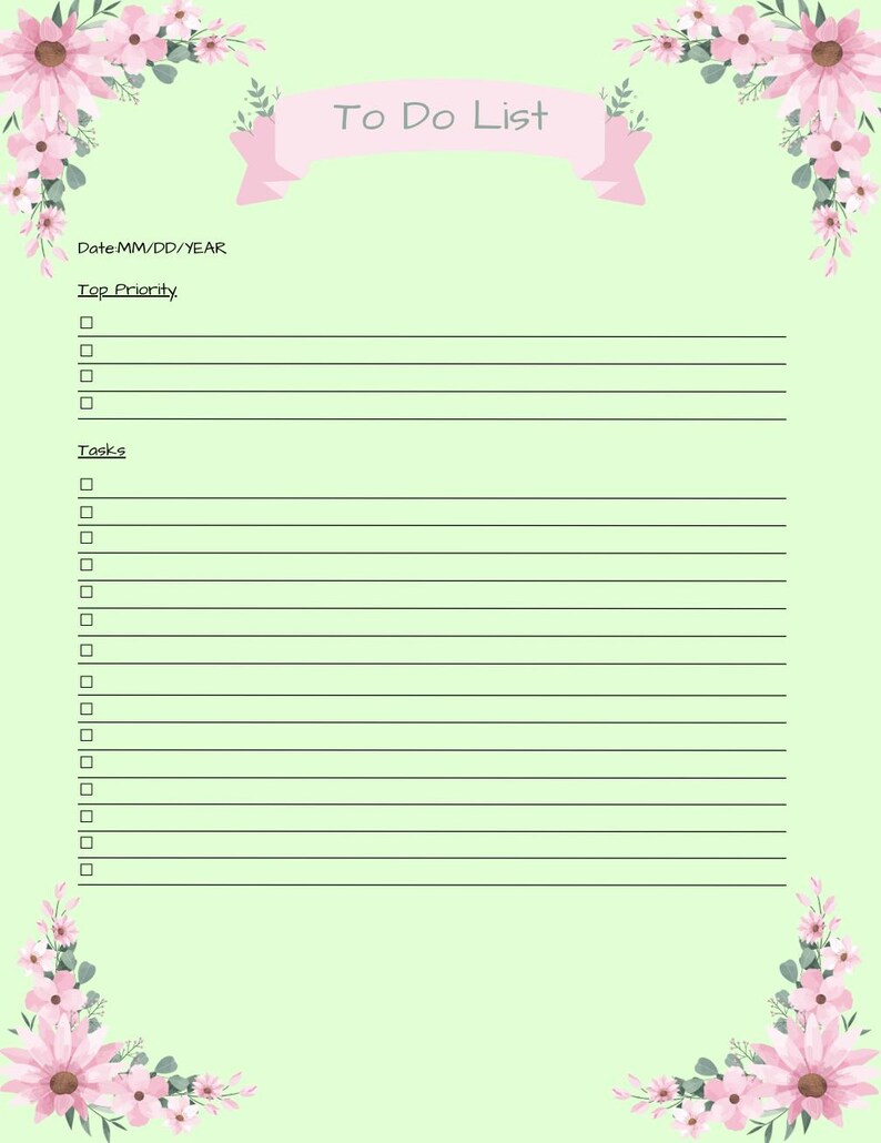 To Do List Template, Pastel Green, Pastel Pink - Etsy