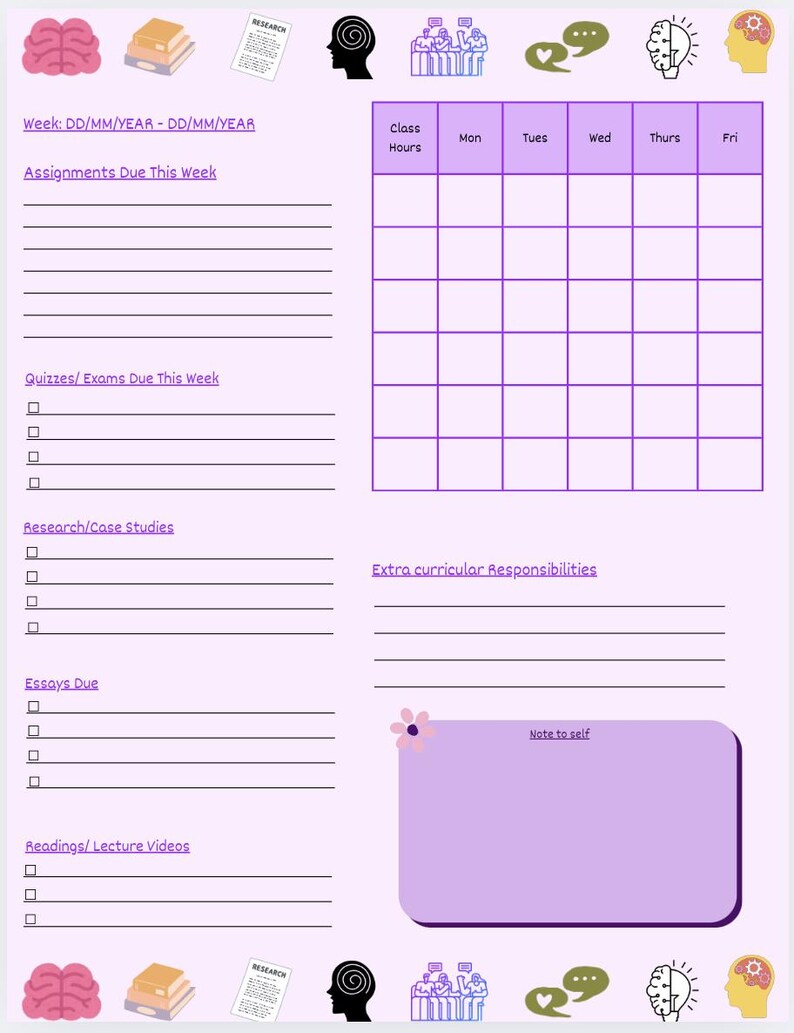 Psychology Major To-do List Template - Etsy