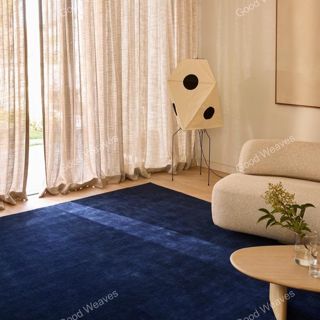 Hand Tufted Navy Blue Wool Rug | Solid Modern | Custom Size for Living ...