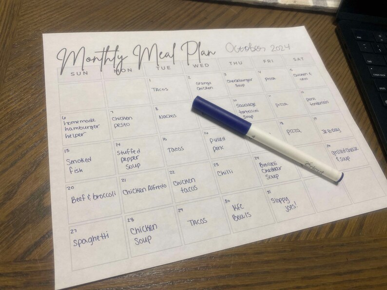 Blank Monthly Meal Plan Calendar - Etsy