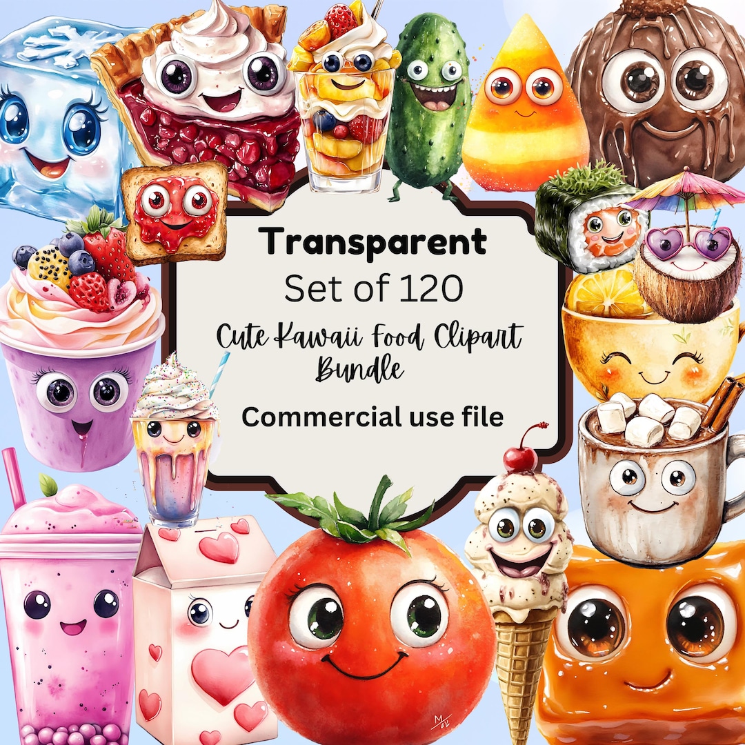 Cute Kawaii Food Clipart Bundle | High Quality Transparent Graphics ...