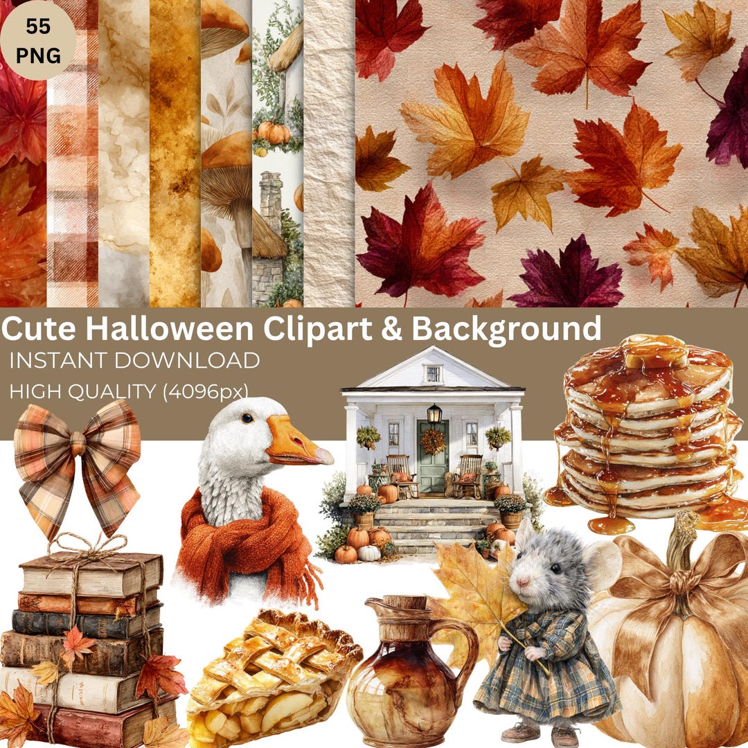 Watercolor Fall Clipart Bundle: Pumpkin, Leaves, Thanksgiving (PNG ...