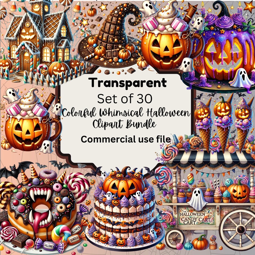 Whimsical Halloween Clipart Bundle | High Quality PNG | Colorful Candy ...