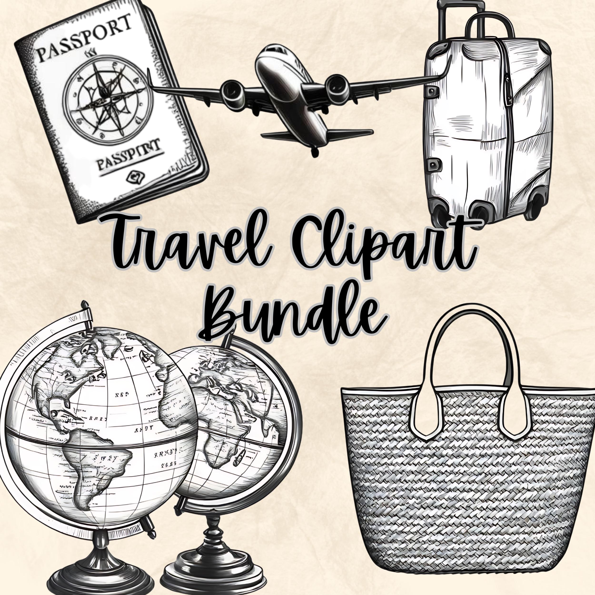 Travel Clipart Black and White PNG | 30 Piece Transparent Digital Set ...