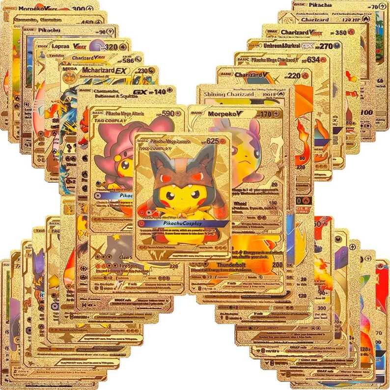 55 Gold Foil Pokémon Cards Set | Metal Trading Cards Collection ...
