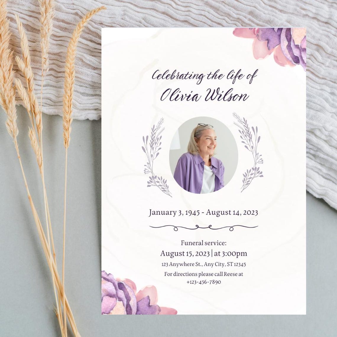 Funeral Program Template, Digital Funeral Invite, Printable Celebration ...
